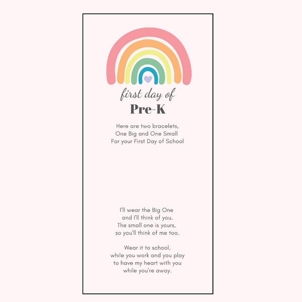 Pre K Bracelet Card - Etsy