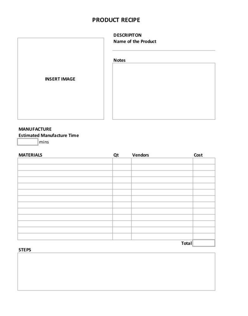 Product Recipe Worksheet, Product Template Etsy Seller, Product ...