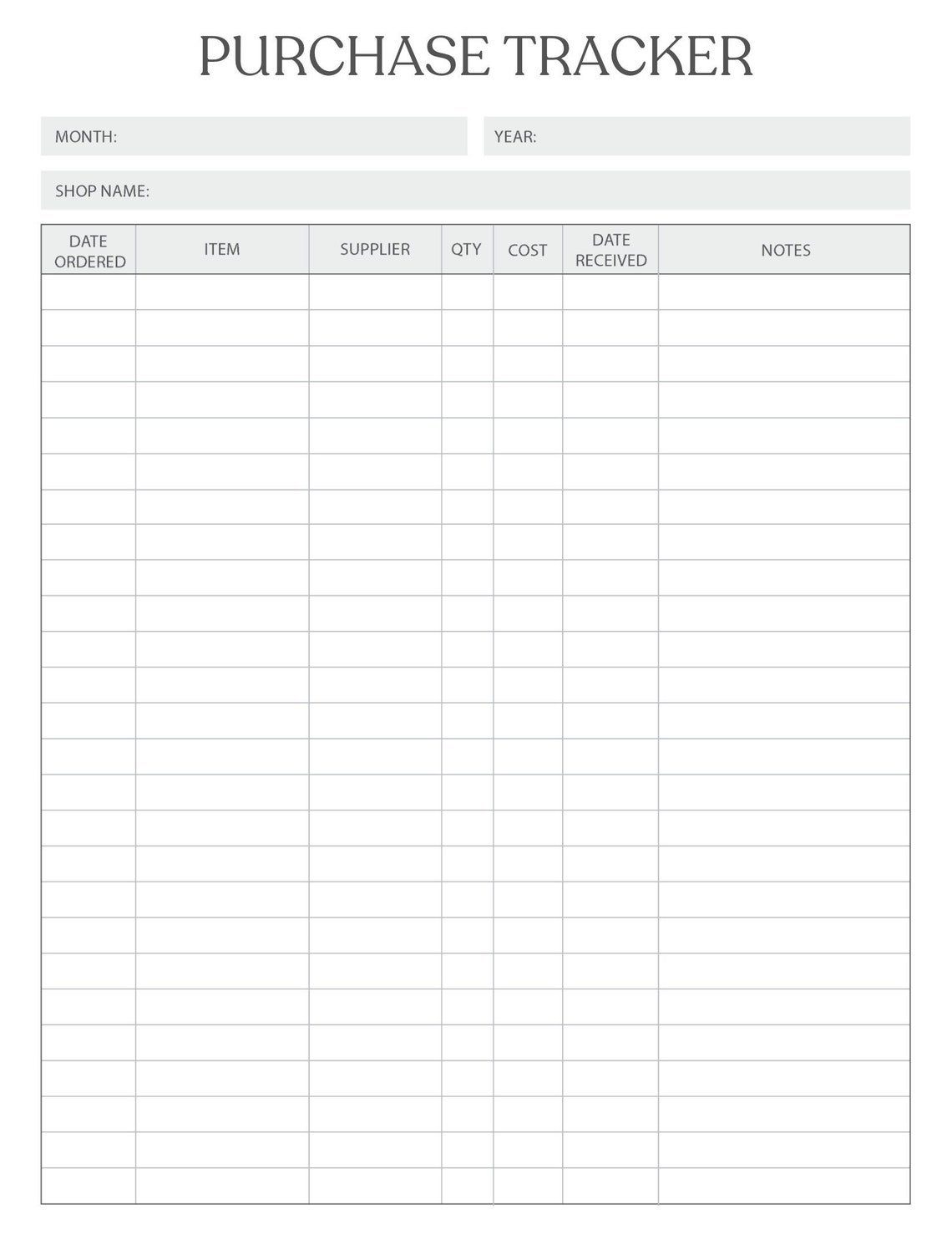 Purchase Tracker Printable Digital File - Etsy Canada