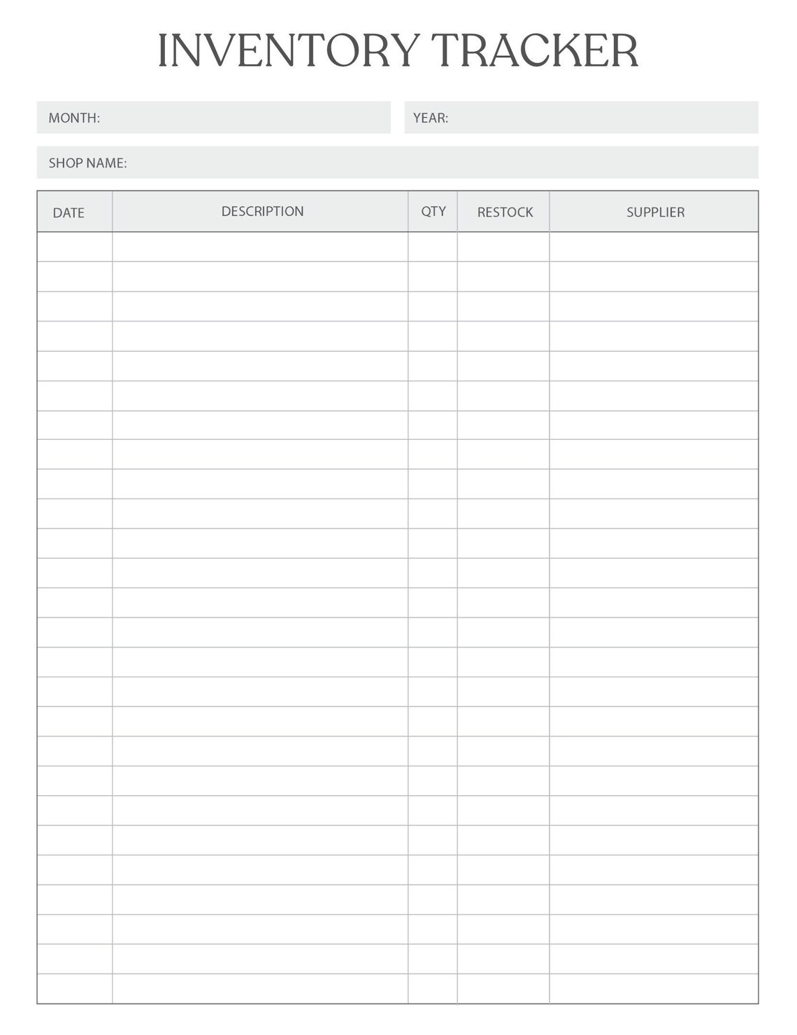 Inventory Tracker Printable Digital File - Etsy