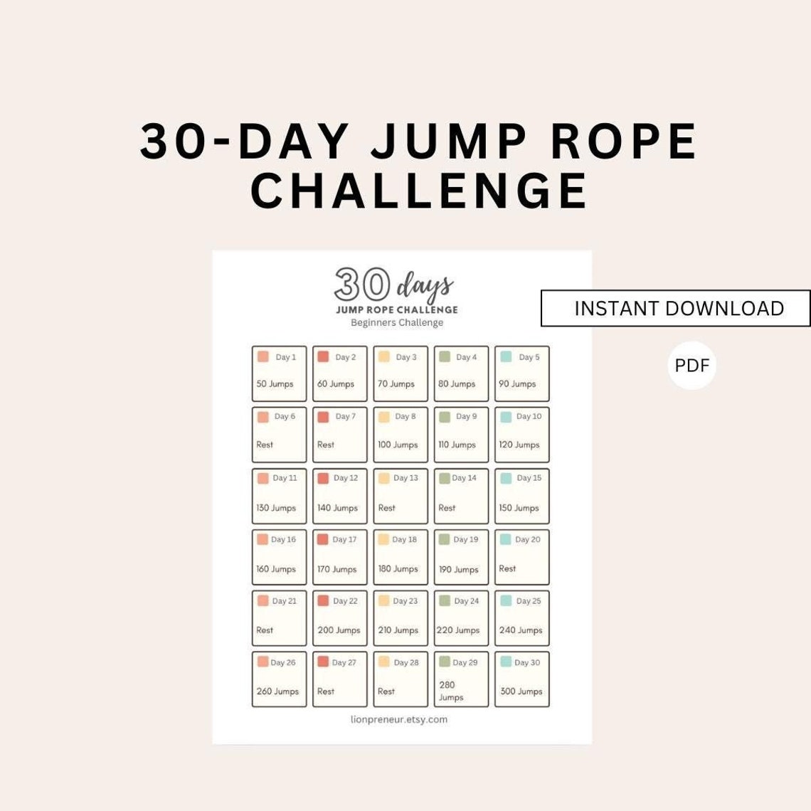 30-day Jump Rope Challenge Printable | Beginner Fitness Plan - Etsy