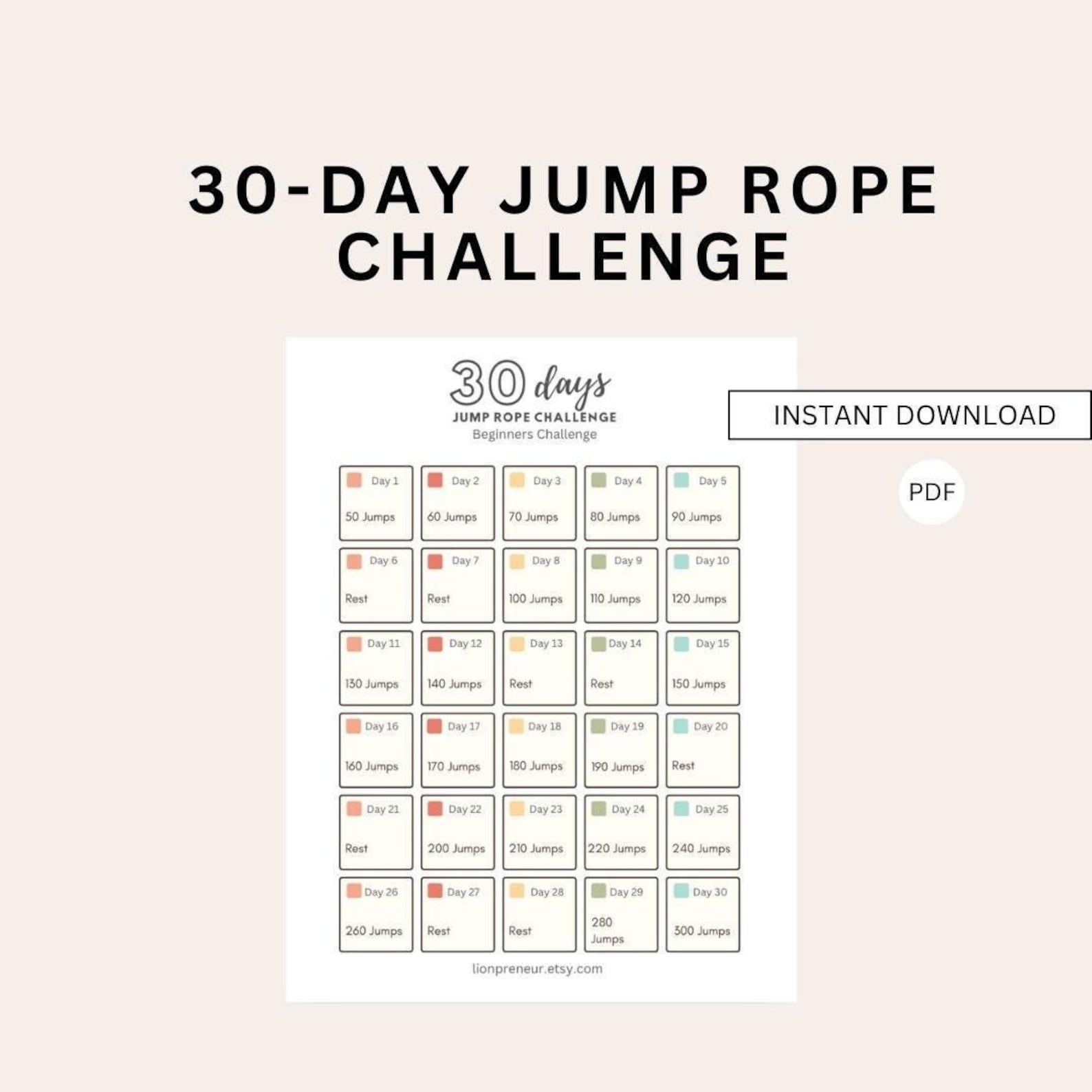 30-day Jump Rope Challenge Printable | Beginner Fitness Plan - Etsy