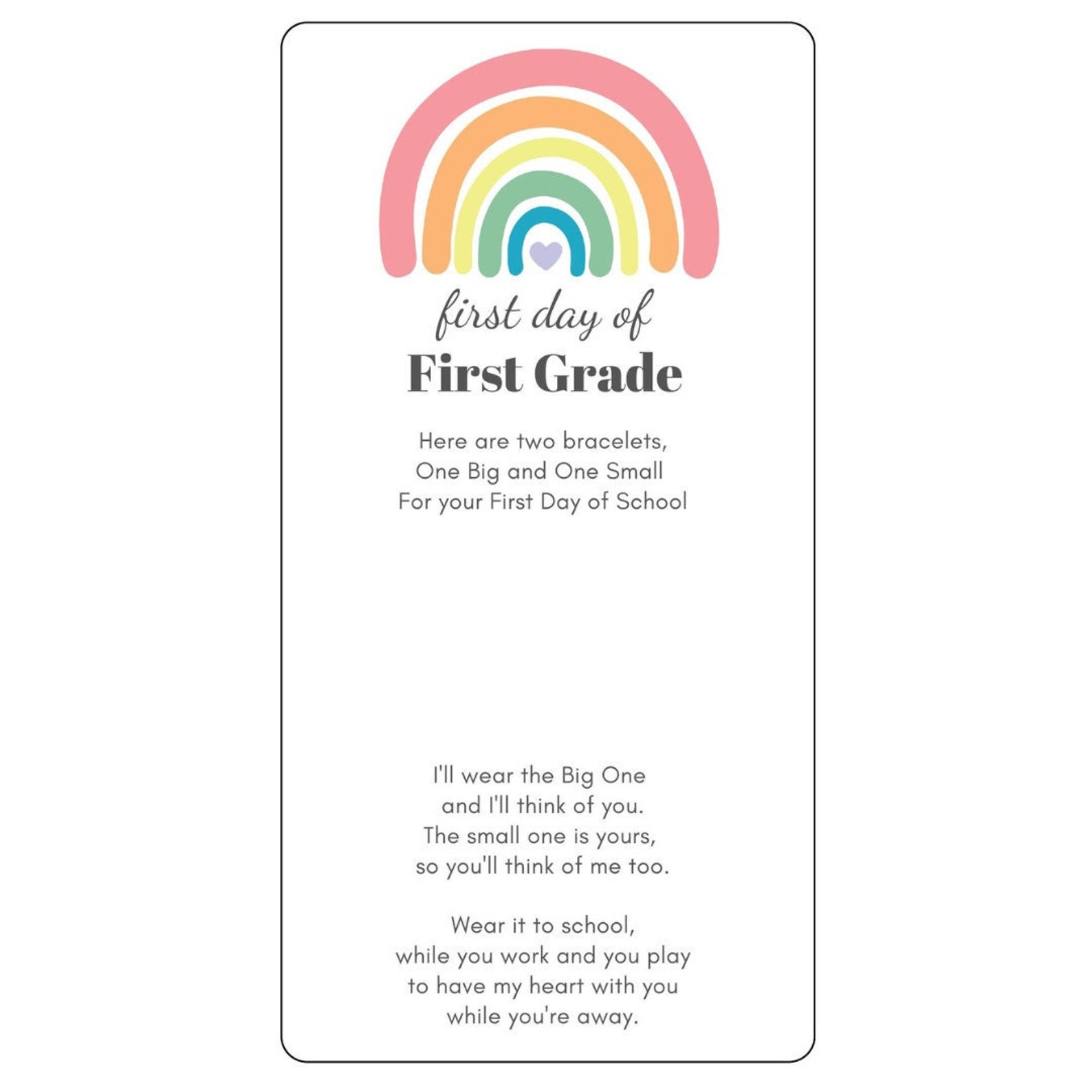 First Day of First Grade Poem Card Printable, First Day of School ...