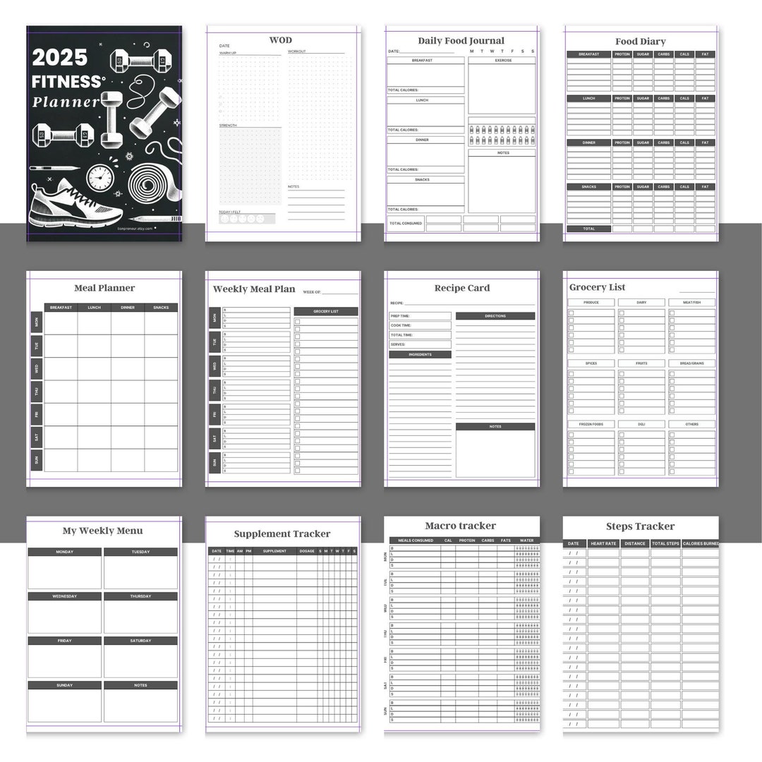 Health and Fitness Planner Printable, Workout Journal & Meal Tracker ...