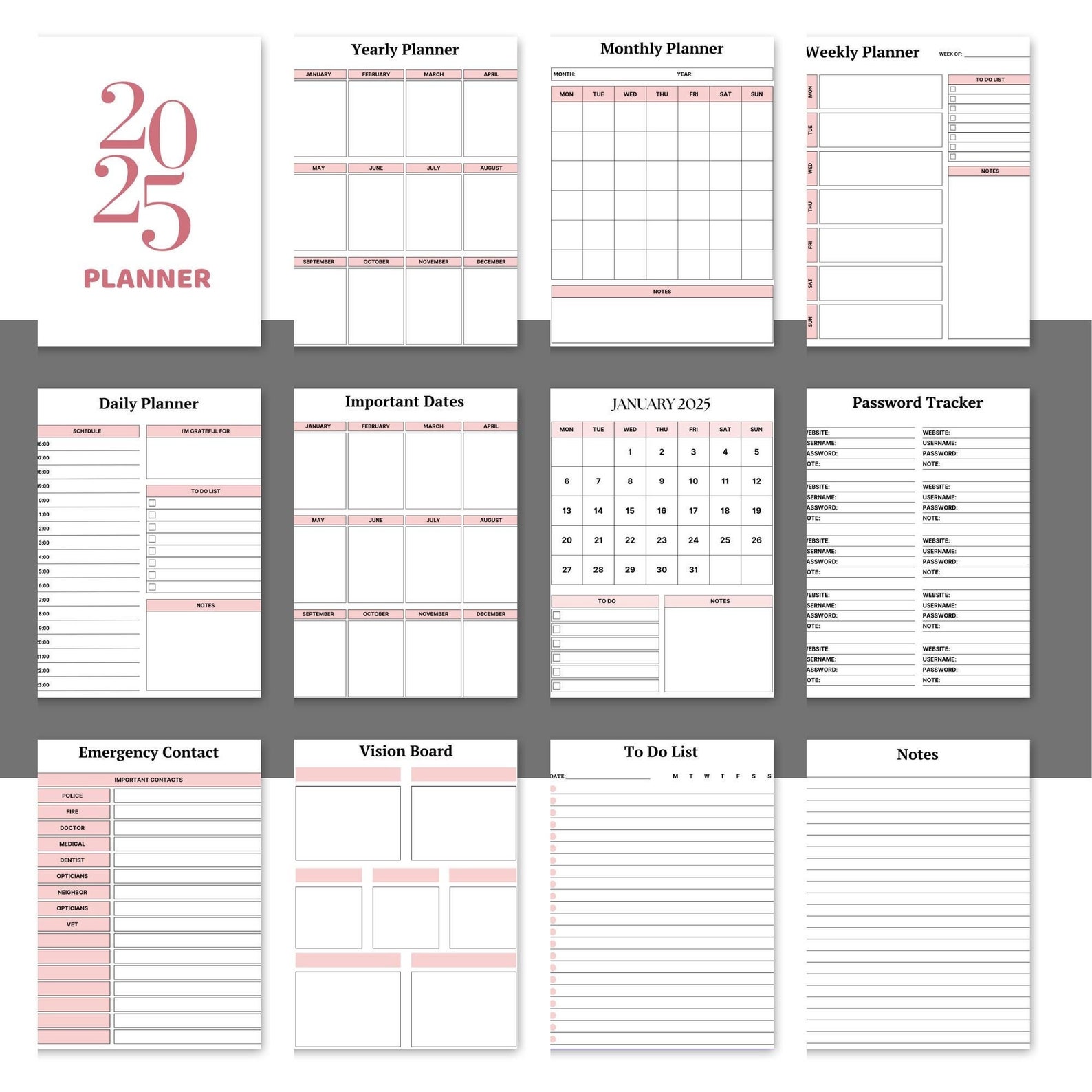 2025 Printable Planner PDF - Minimalist Monthly, Weekly & Daily ...