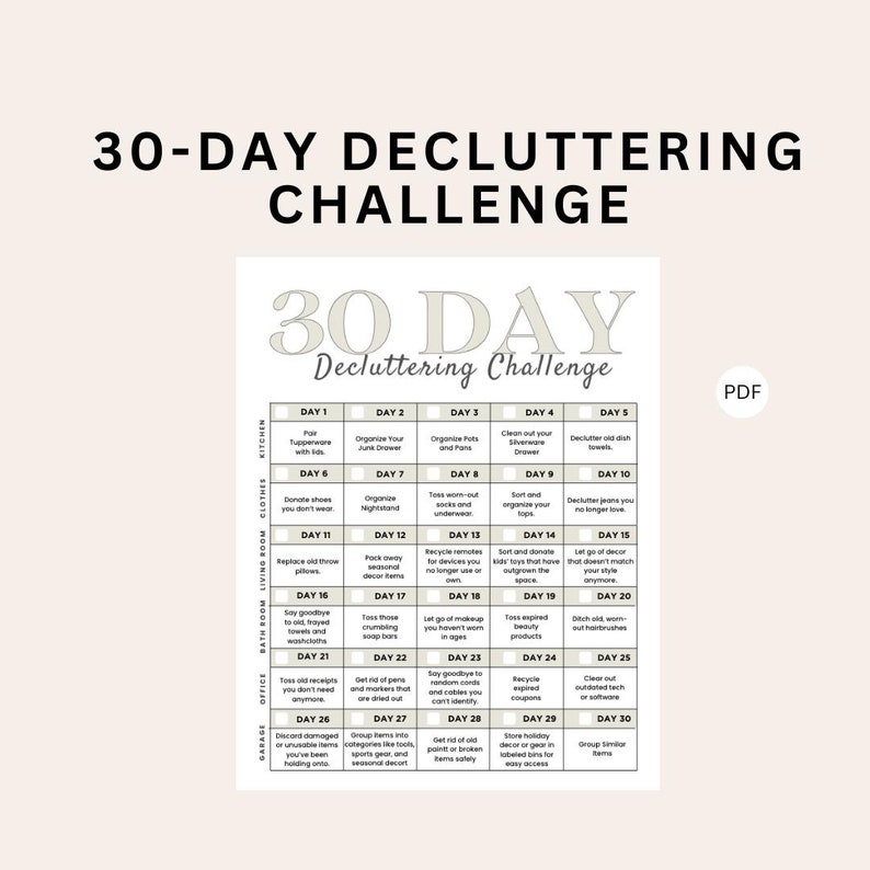 30 Day Decluttering Challenge Printable | Organize Your Home - Etsy