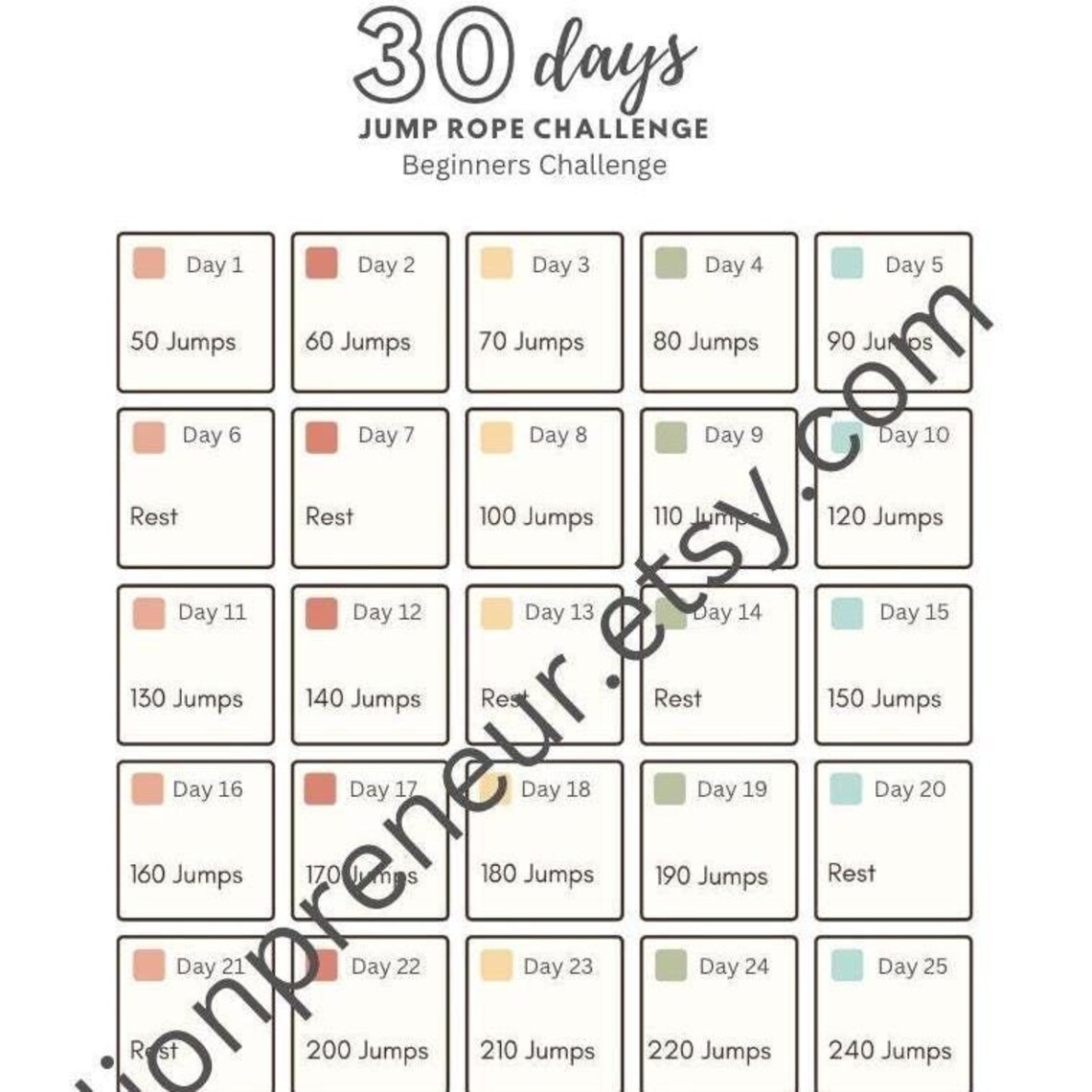 30-day Jump Rope Challenge Printable | Beginner Fitness Plan - Etsy