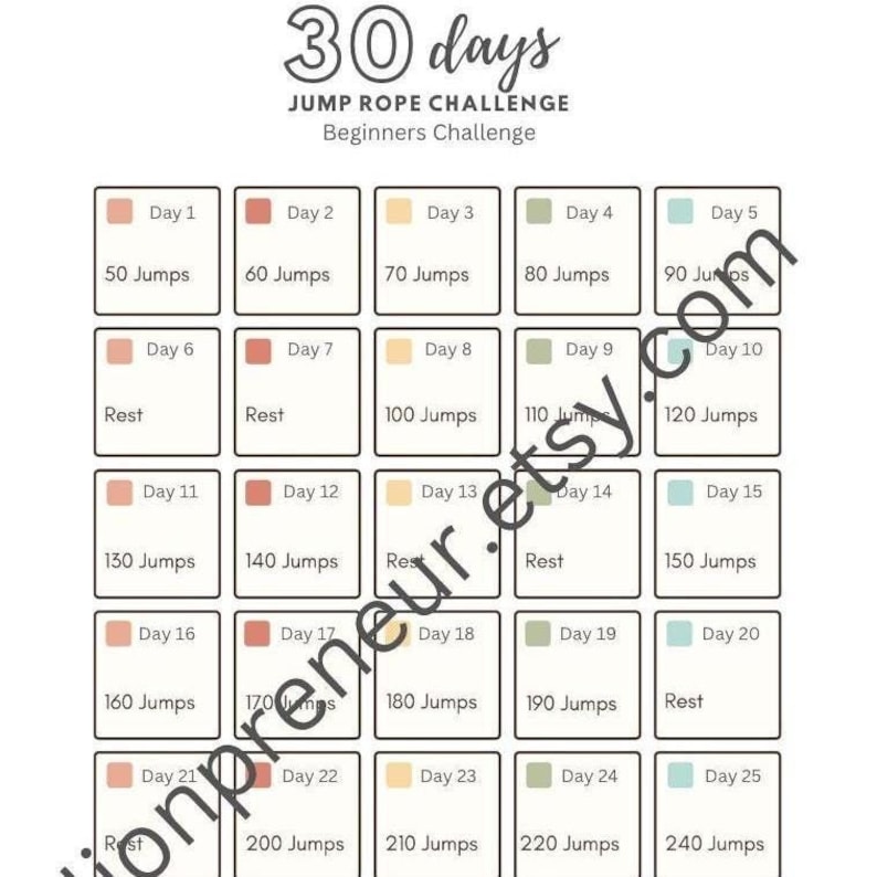 30-day Jump Rope Challenge Printable | Beginner Fitness Plan - Etsy