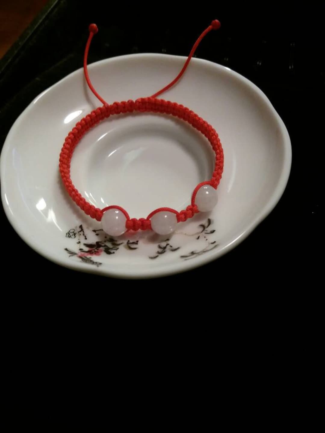 Chinese Red String Rope Thread Bracelet With Three Natural Burmese ...