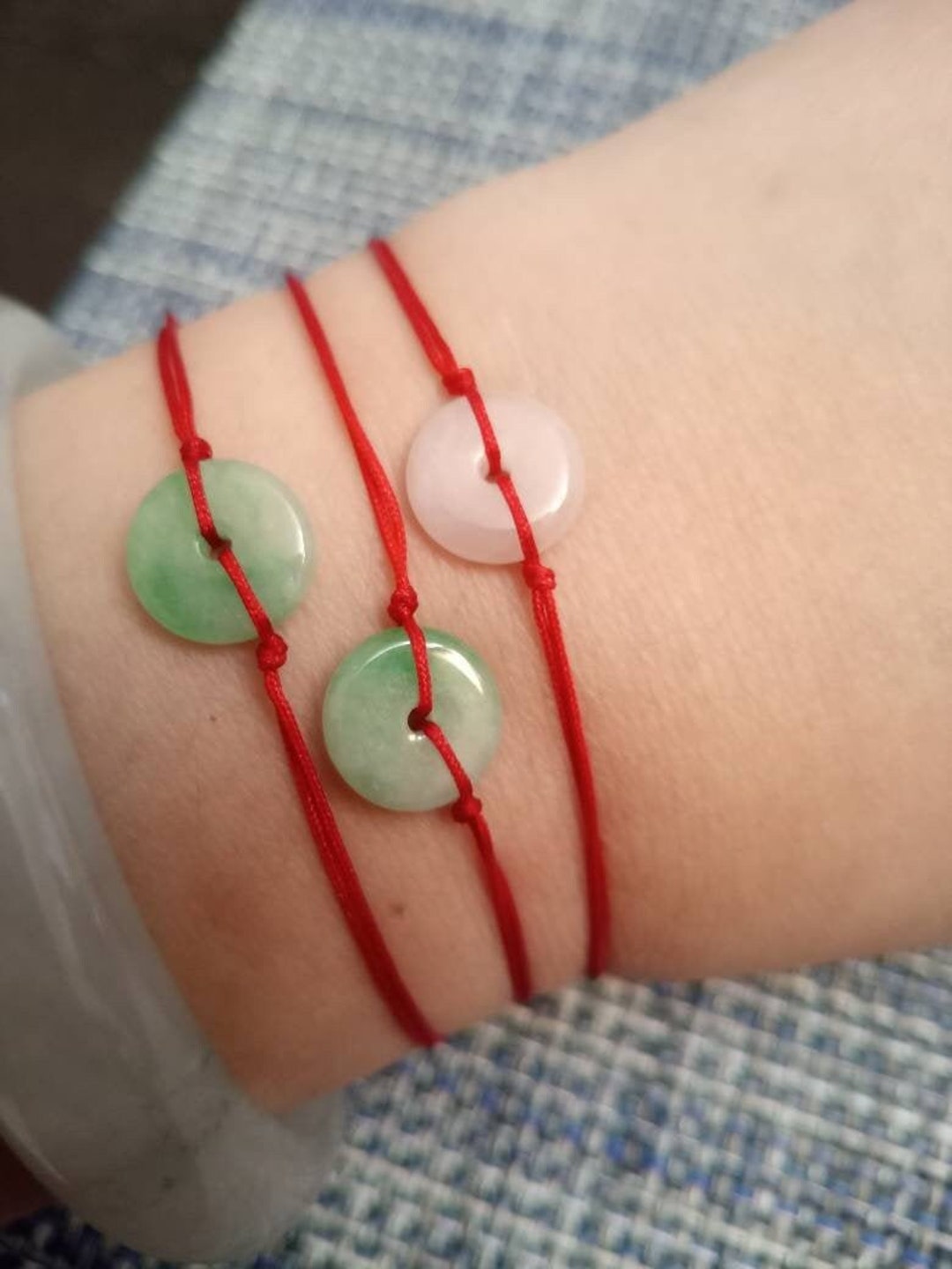 Natural Jadeite Jade Donut Red String Rope Thread Bracelet - Etsy