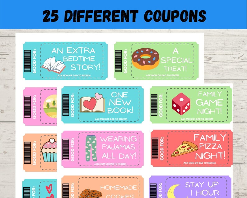 Kids Reward Coupons-instant Download-bonus Reward Chart & Sticker ...