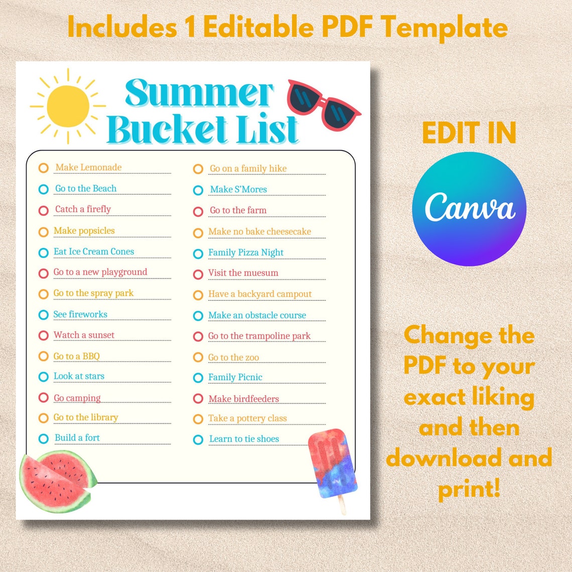 Summer Bucket List and Ideas Kids Summer Bucket List and Ideas Editable ...