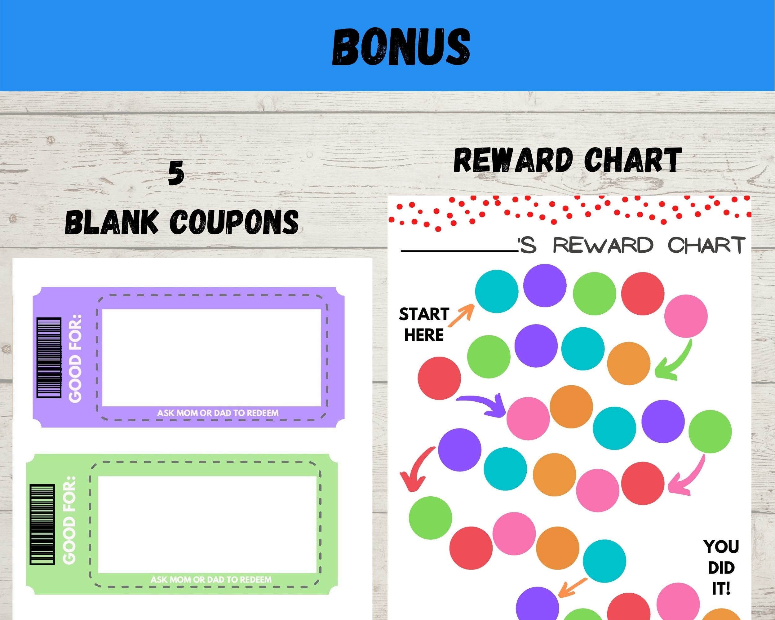 Kids Reward Coupons-instant Download-bonus Reward Chart & Sticker ...