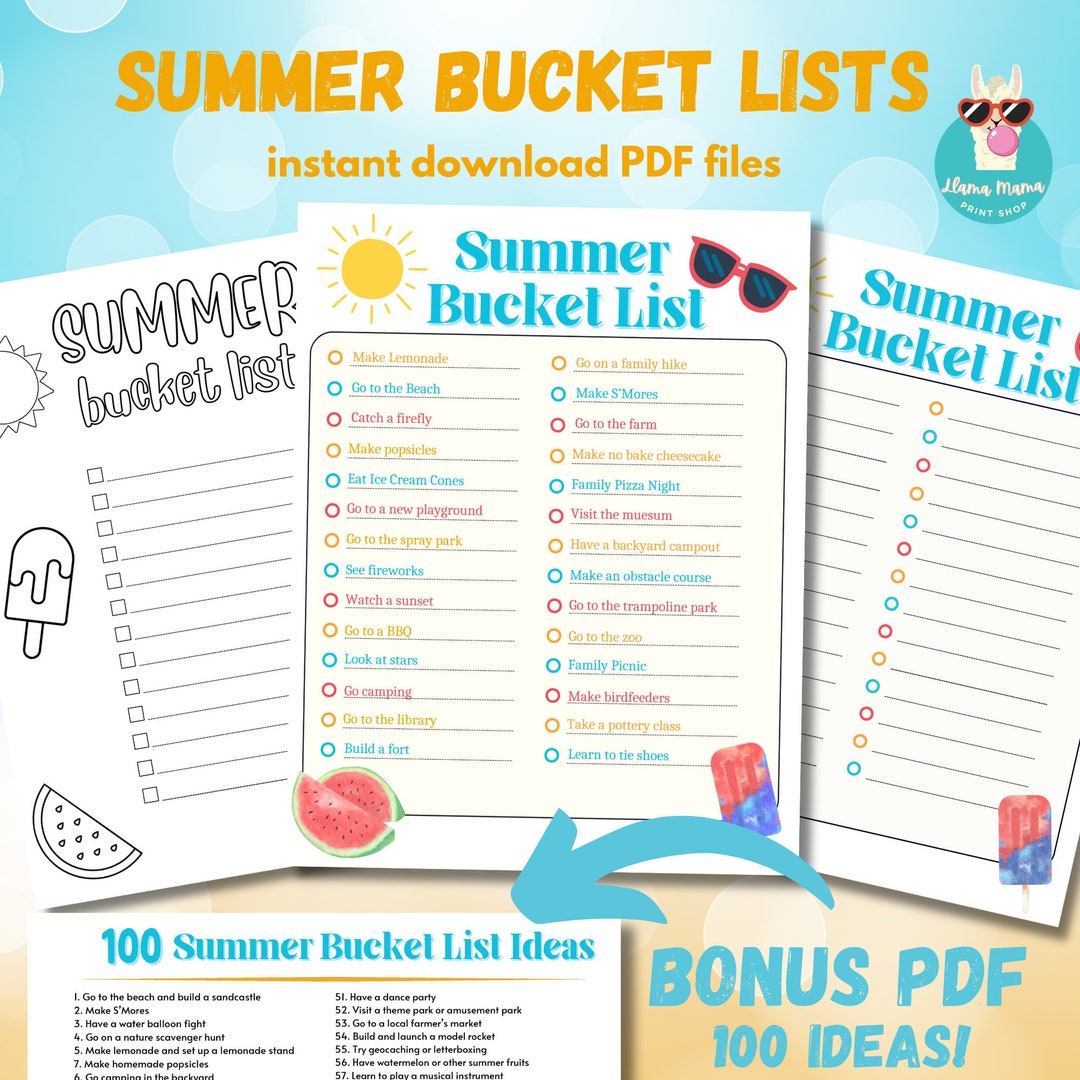Summer Bucket List and Ideas Kids Summer Bucket List and Ideas Editable ...