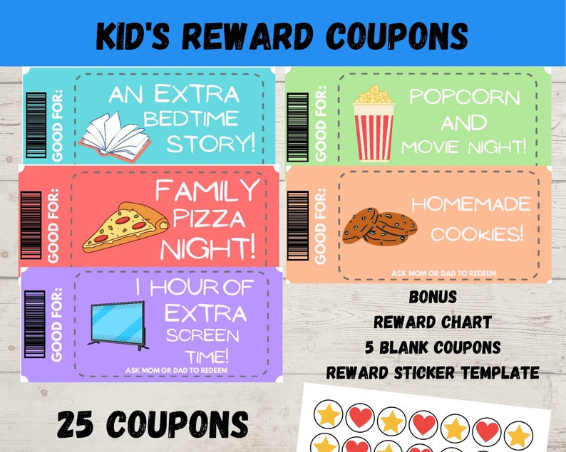 Kids Reward Coupons-instant Download-bonus Reward Chart & Sticker ...