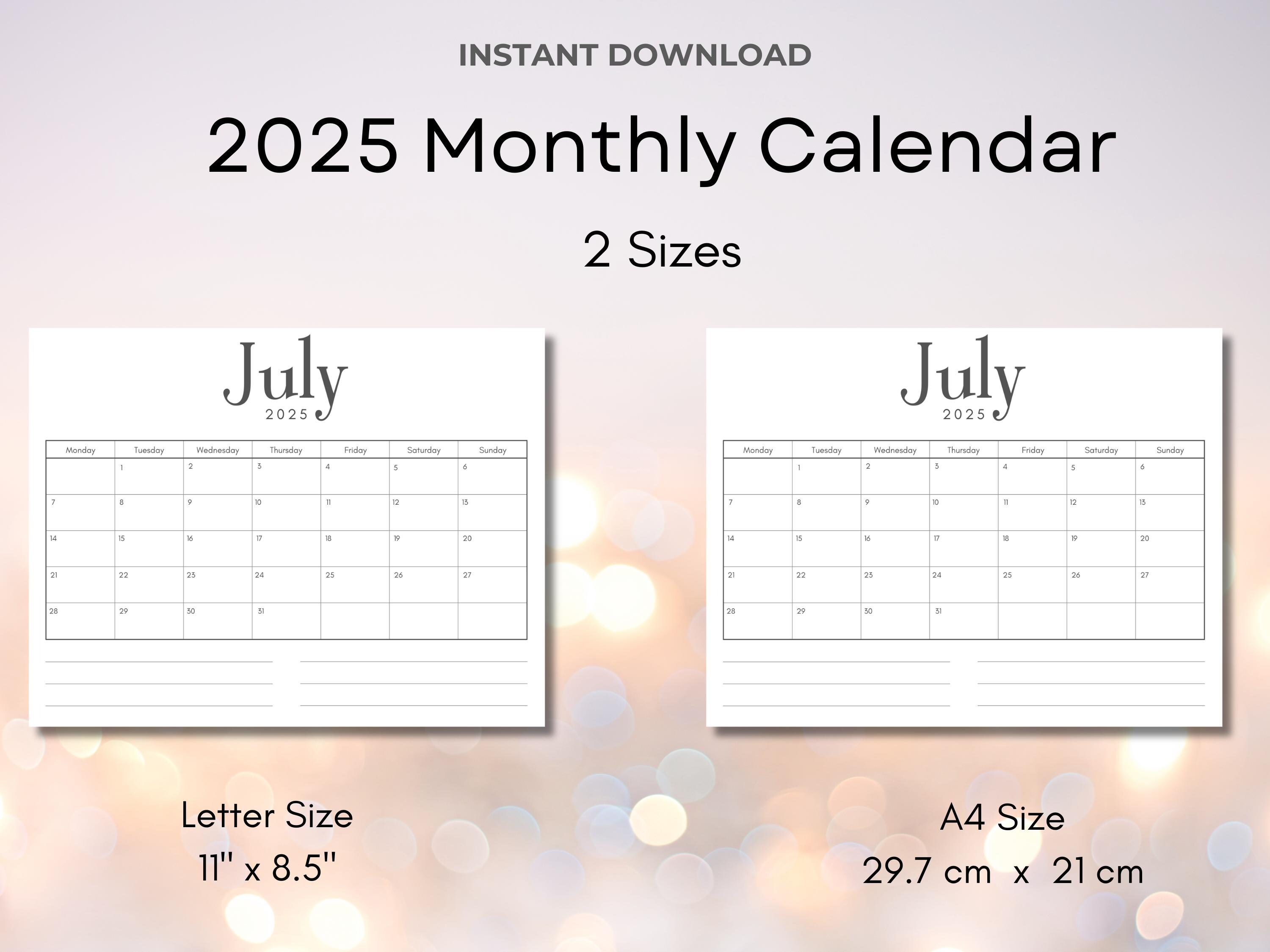 2025 Monthly Calendar Printable 2025 Monthly Planner Minimalist ...