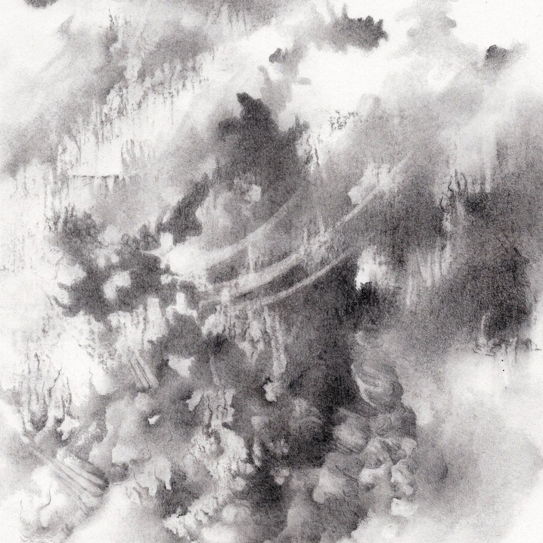 Stormy Landscape Drawing, Whirlwind Surrealistic Landscape, Shinning ...