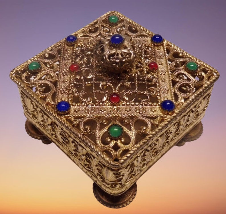 French Jeweled Filagree Casket Box - Etsy