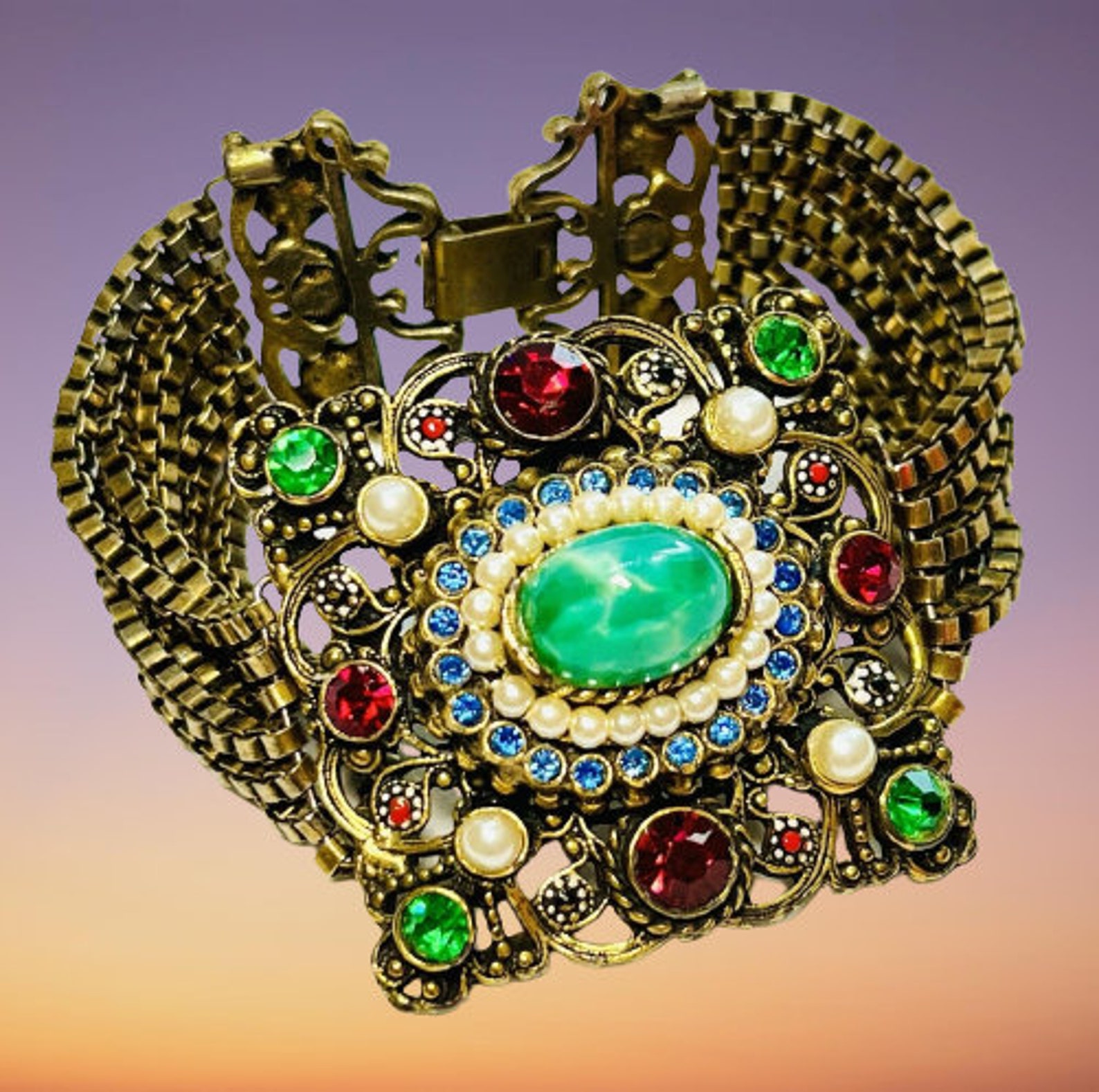 Austro Hungarian Jeweled Cabochon Bracelet - Etsy