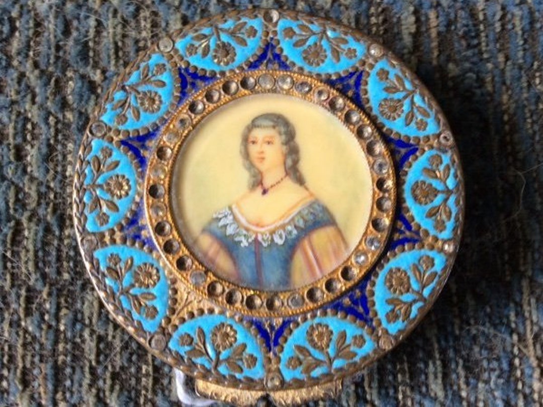 French Enamel Miniature Portrait Compact Box - Etsy