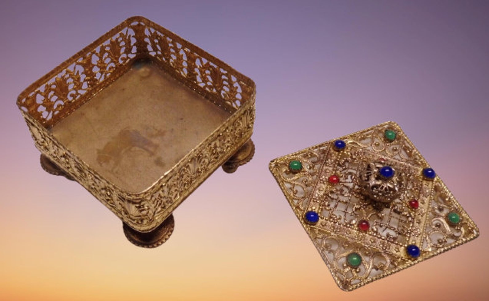 French Jeweled Filagree Casket Box - Etsy