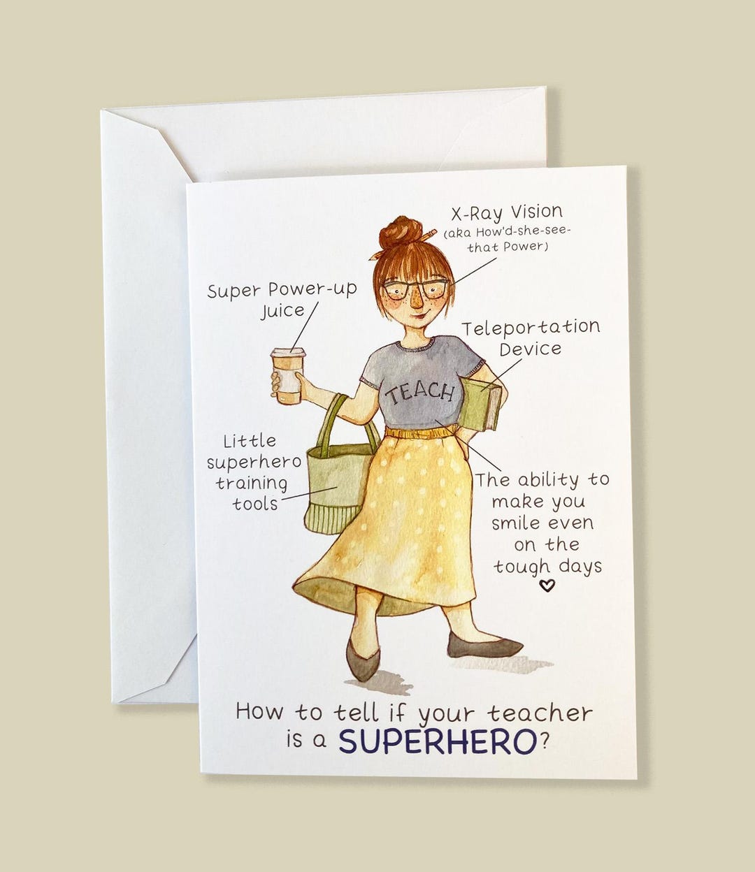 Teacher Appreciation Card- Superhero Teacher, Cute Teacher Card, - Etsy