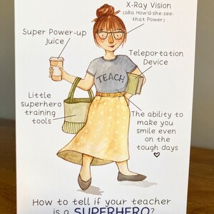 Teacher Appreciation Card- Superhero Teacher, Cute Teacher Card, - Etsy