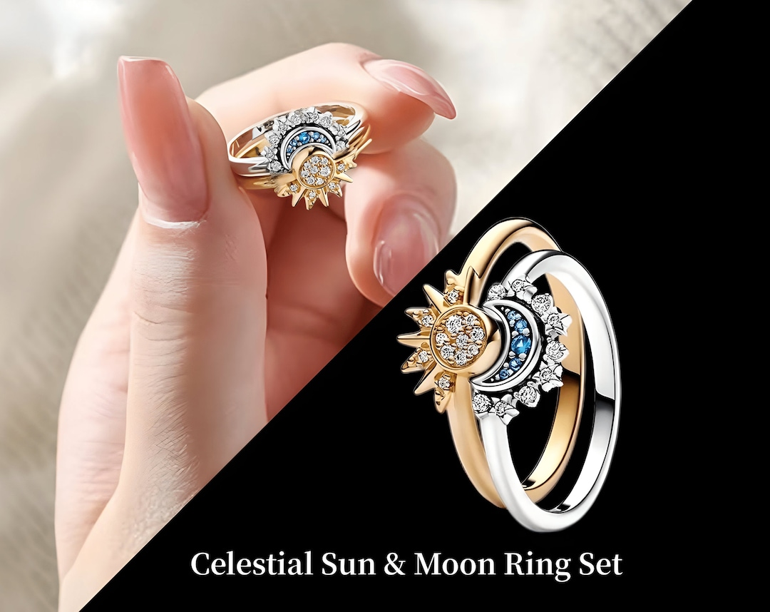 Celestial Pandora Sun & Moon Ring Set Sterling Silver Ring Pandora Sun ...