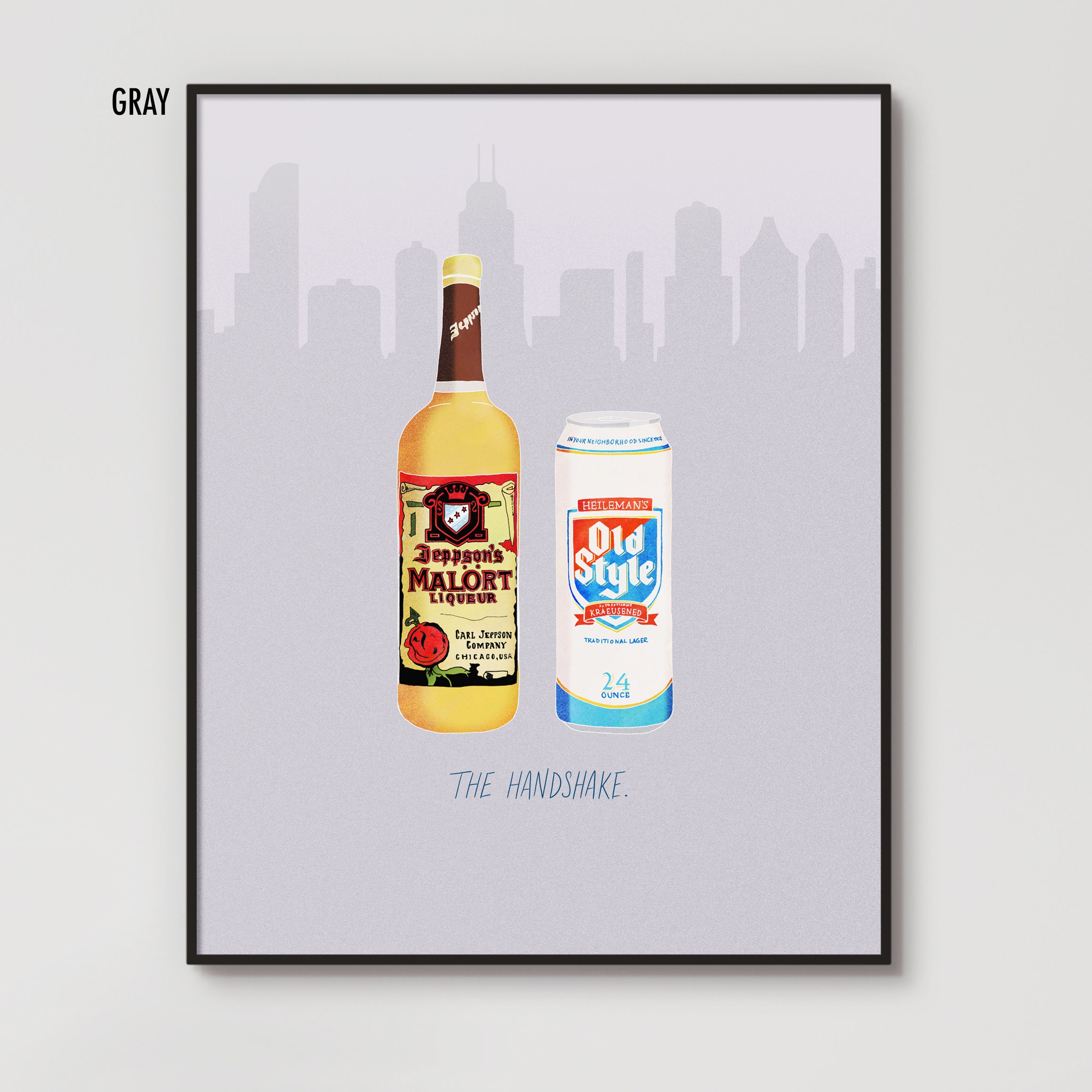 Malort and Old Style Chicago Handshake Print Chicago Beer and Malort ...