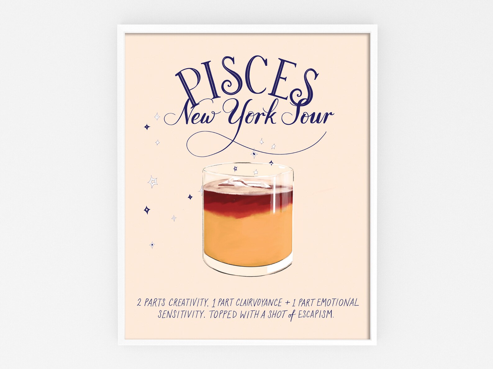 Pisces Cocktail Zodiac Poster New York Sour Etsy