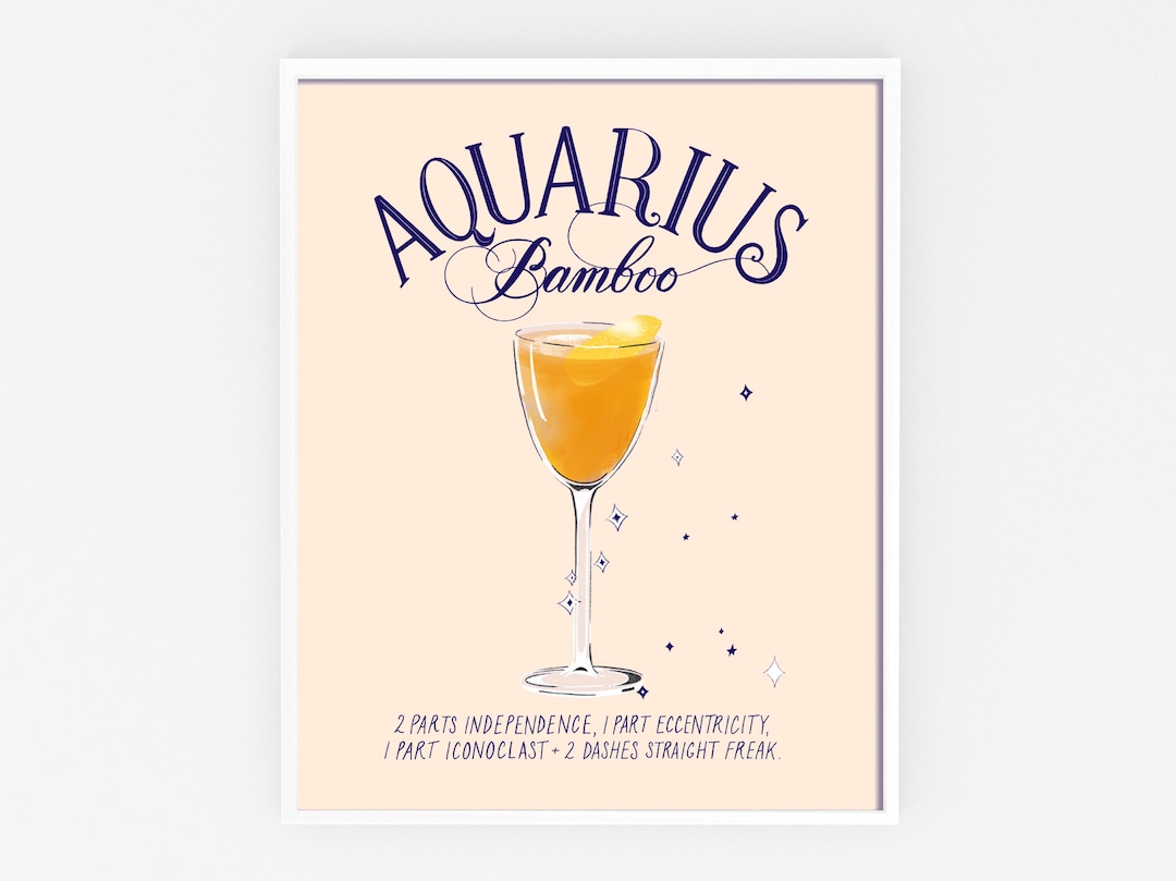 Aquarius Cocktail Zodiac Poster: Bamboo Cocktail - Etsy