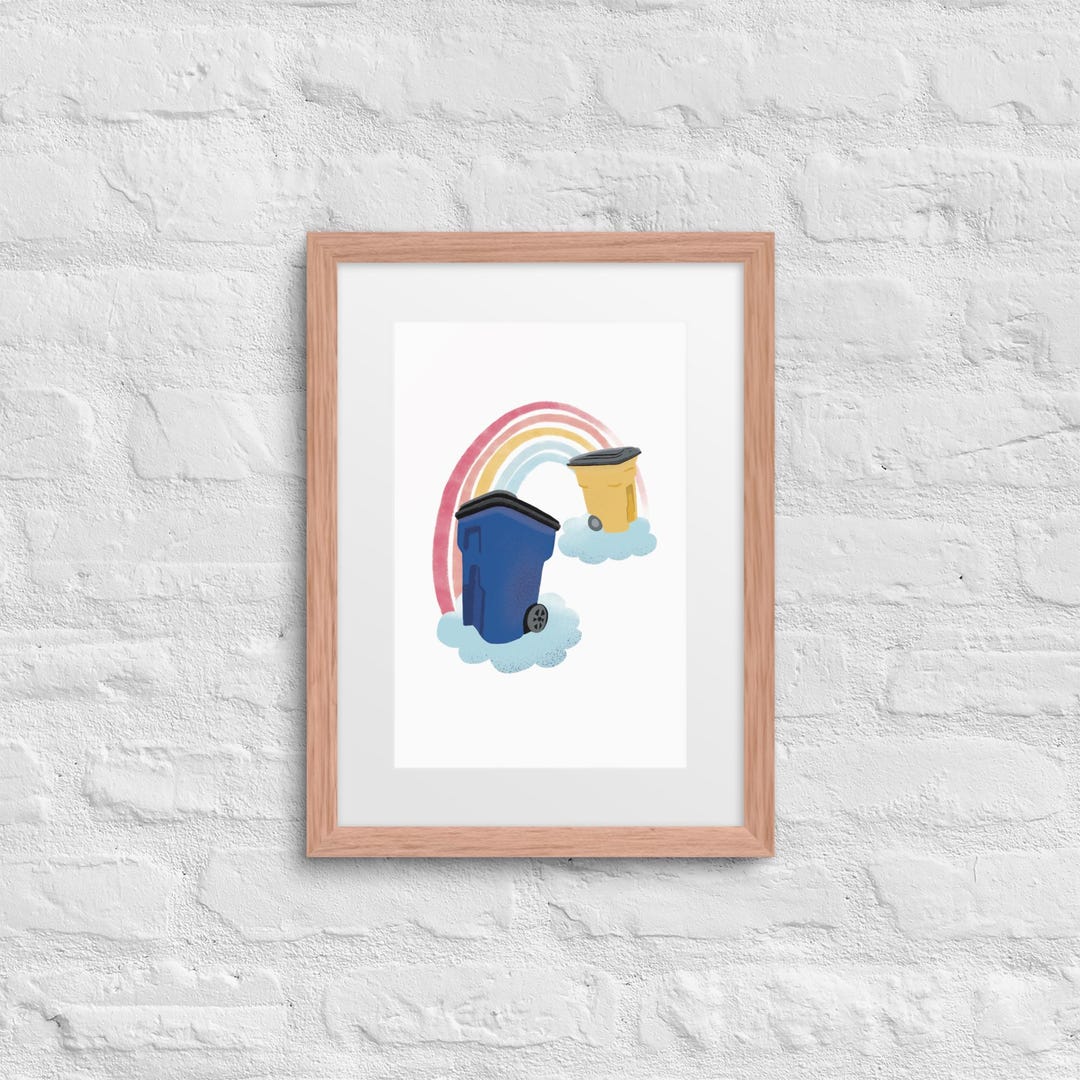 Garbage Can Print With Rainbow, Trash Cans Poster for Kids, Kids Room ...
