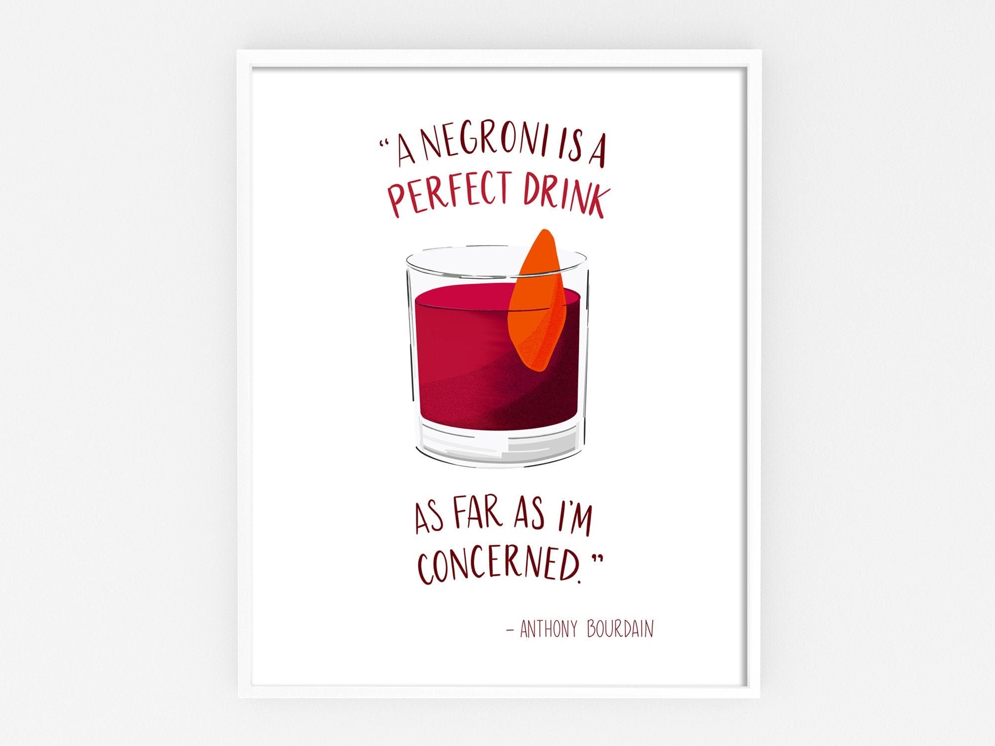 Negroni Drawing With Anthony Bourdain Quote Home Bar Poster - Etsy