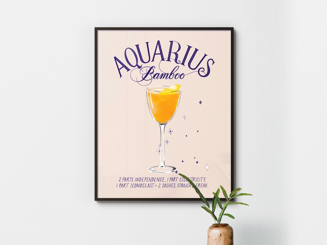 Aquarius Cocktail Zodiac Poster: Bamboo Cocktail - Etsy