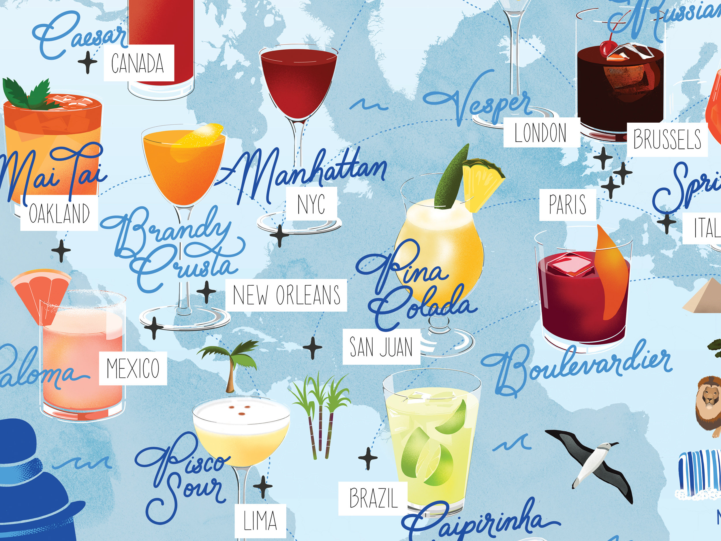 Classic Cocktails of the World Drink Map Print - Etsy