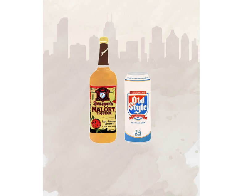 Malort and Old Style Chicago Handshake Drink Poster | Etsy