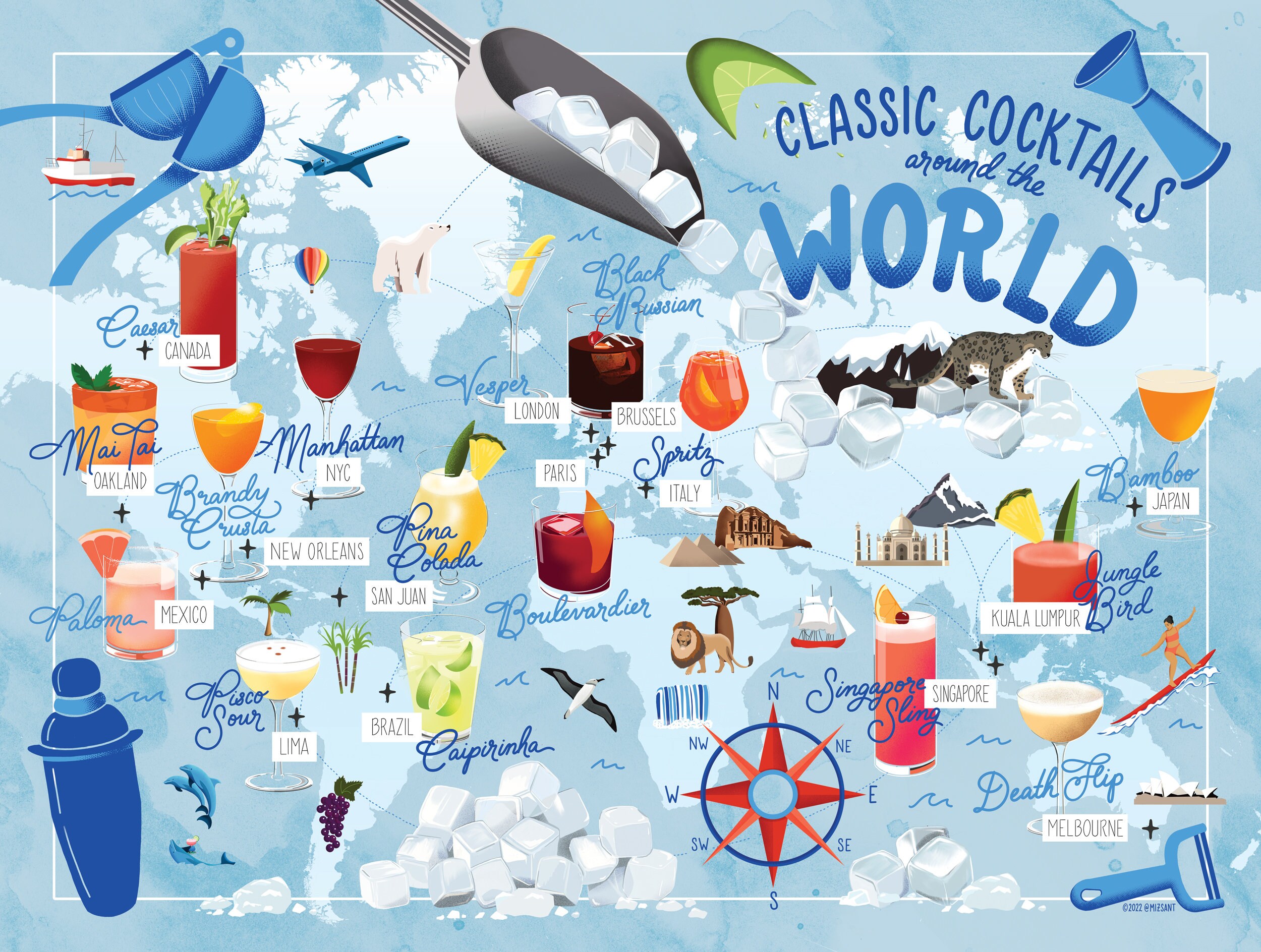 Classic Cocktails of the World Drink Map Print - Etsy
