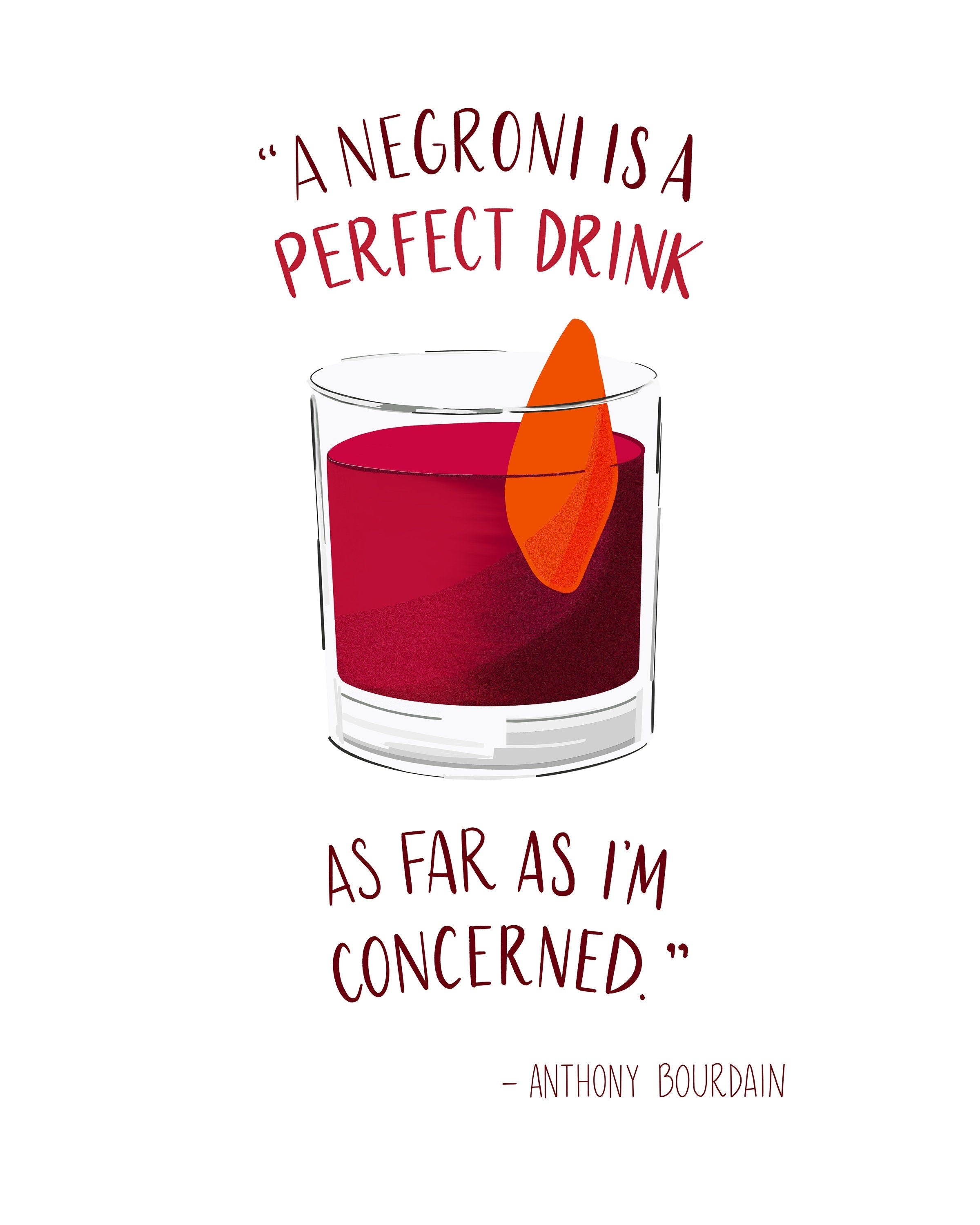 Negroni Drawing With Anthony Bourdain Quote Home Bar Poster - Etsy