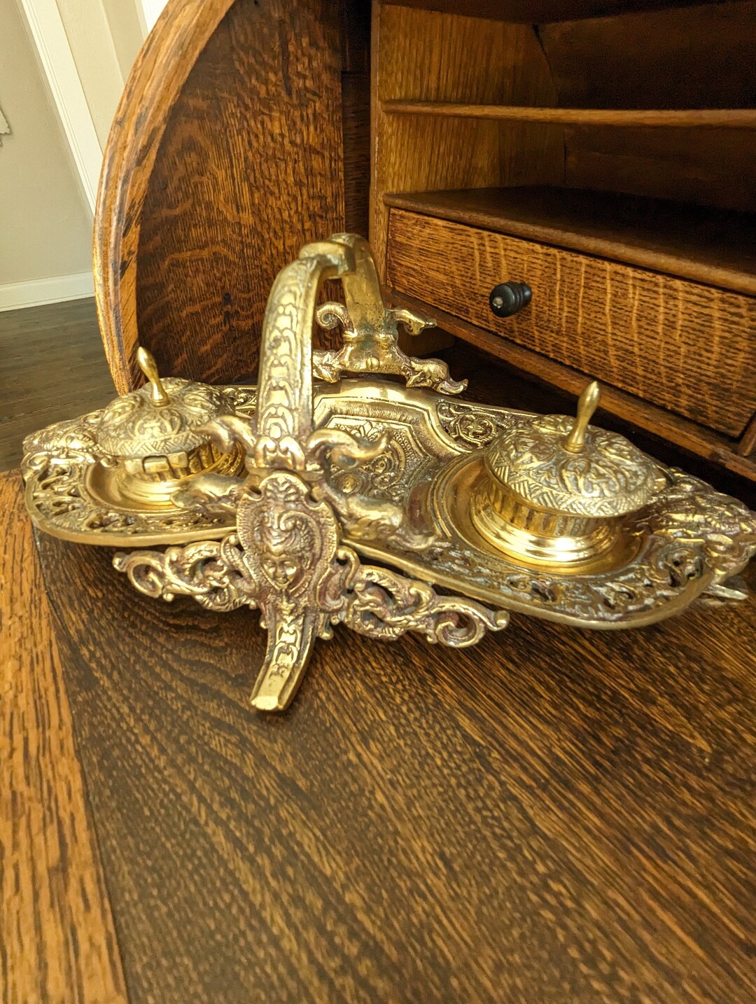 Antique Large Brass Portable Ornate French Double Inkwell 14.5in - Etsy