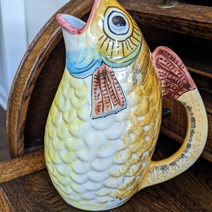 Ceramic Fish Pitcher Beach Cottage Fish Pitcher Fish Vase Whimsical 10 ...