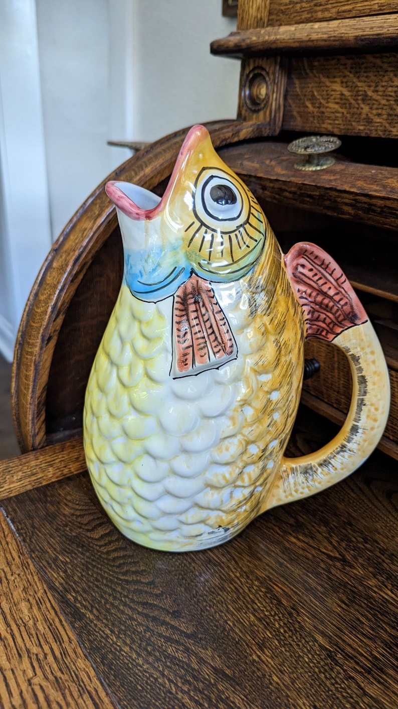 Ceramic Fish Pitcher Beach Cottage Fish Pitcher Fish Vase Whimsical 10 ...
