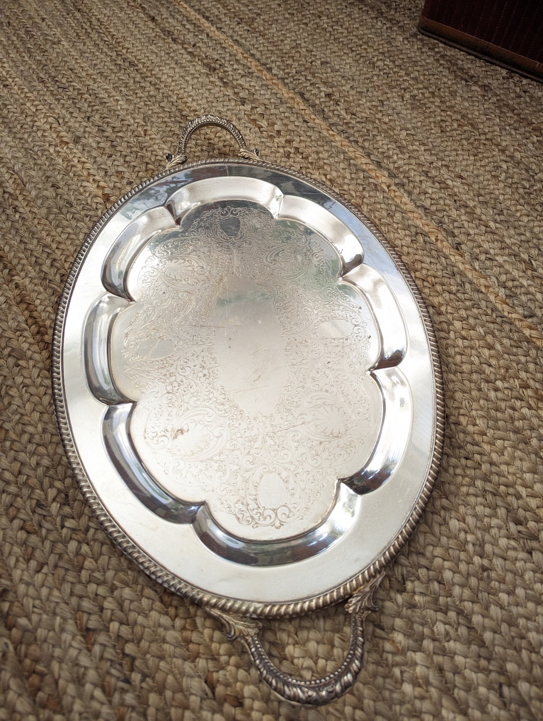 Silverplate Tray Vintage Oval Handles 27 X 16 Rope Edge - Etsy