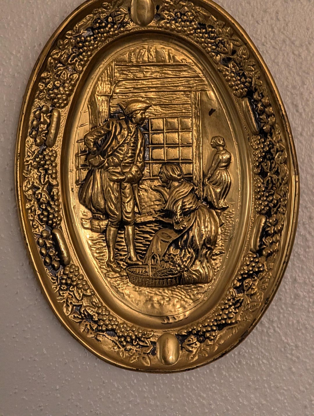 Vintage Large Brass Wall Medallion Plate Oval Victorian Couple England ...