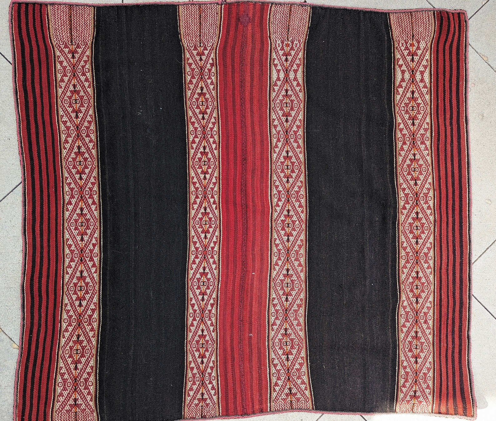 Peruvian Hand Woven Textile Chinchero Peru 38x40" RARE Red Black Estate ...