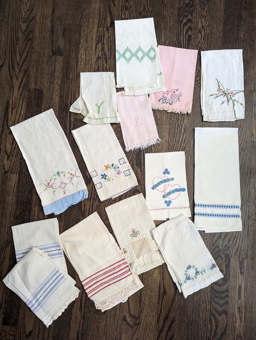 Linens Lot 13 Vintage Hand Towels Huck Embroidery Variety Linen Cotton ...