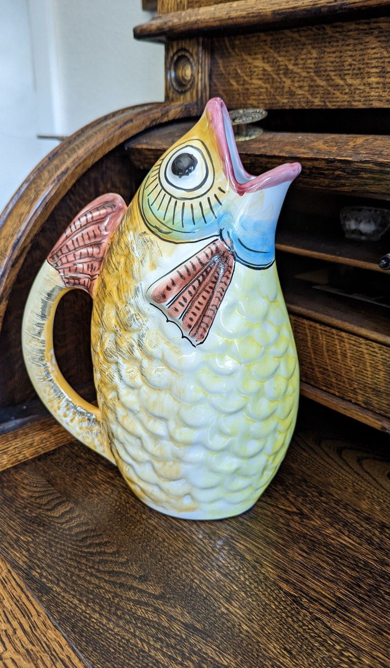 Ceramic Fish Pitcher Beach Cottage Fish Pitcher Fish Vase Whimsical 10 ...