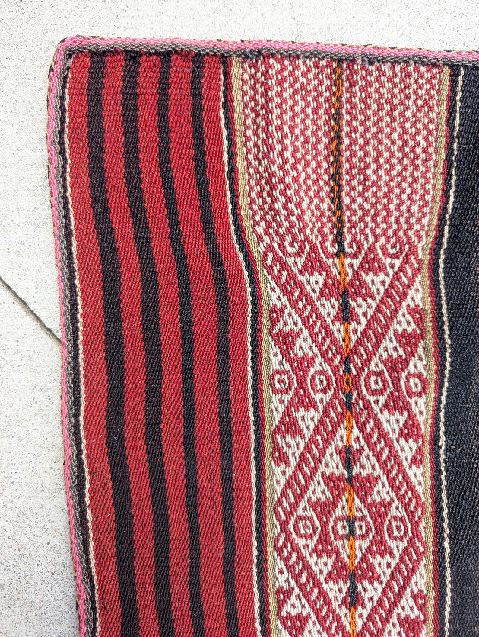 Peruvian Hand Woven Textile Chinchero Peru 38x40" RARE Red Black Estate ...