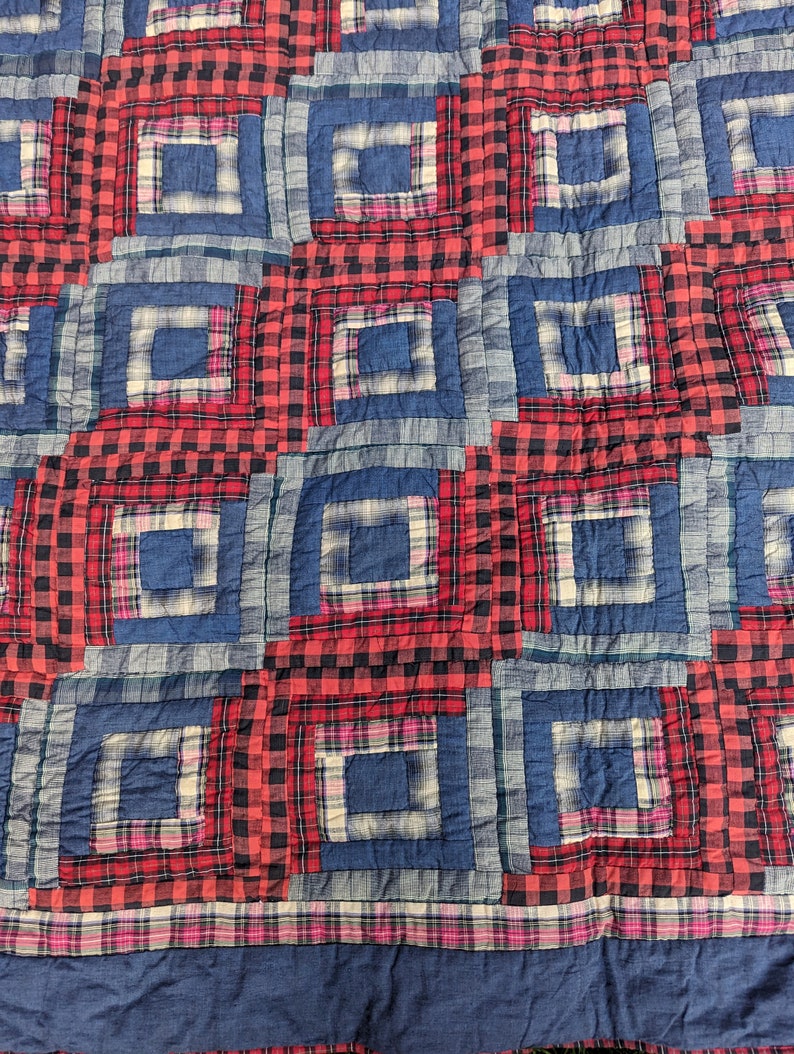 Rustic Charm Queen Handmade Red Log Cabin Patchwork Cotton Quilt Red ...