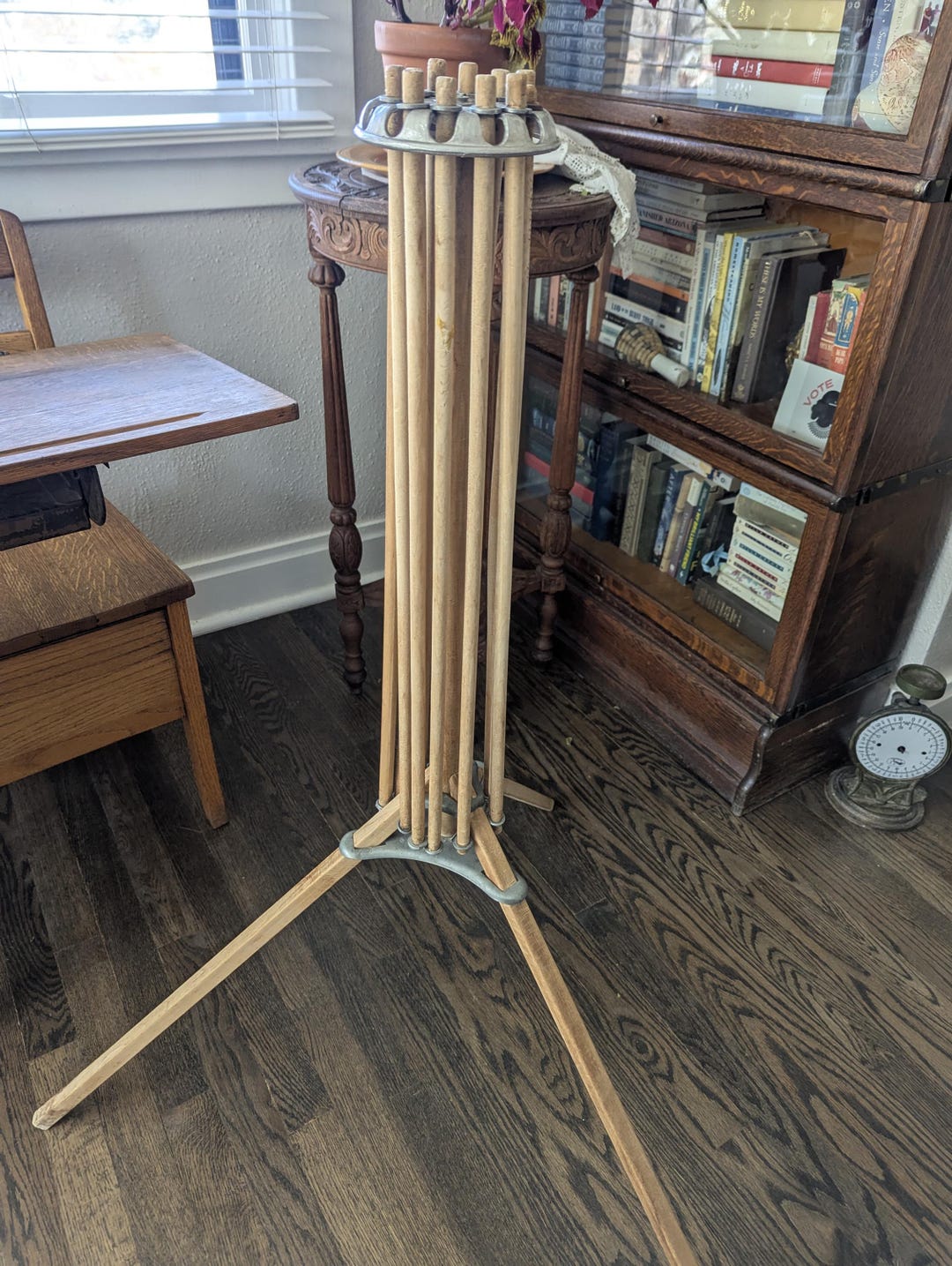 Antique Wood Standing CLOTHES or HERB DRYING Rack 12 Spindles - Vintage ...