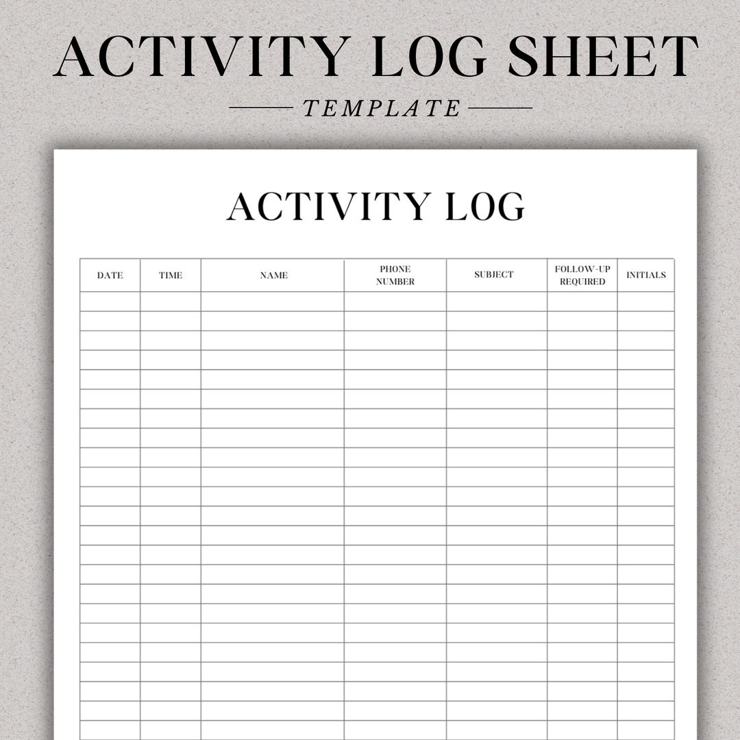 Activity Log Activity Phone Log Tracker Template Activity and Follow-up ...
